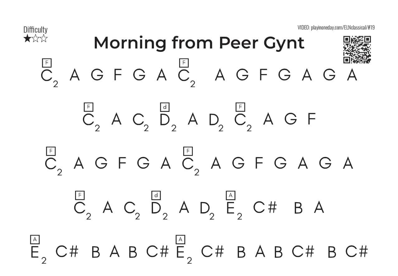 Morning from Peer Gynt – easy music with letters – Learn To Play In One ...